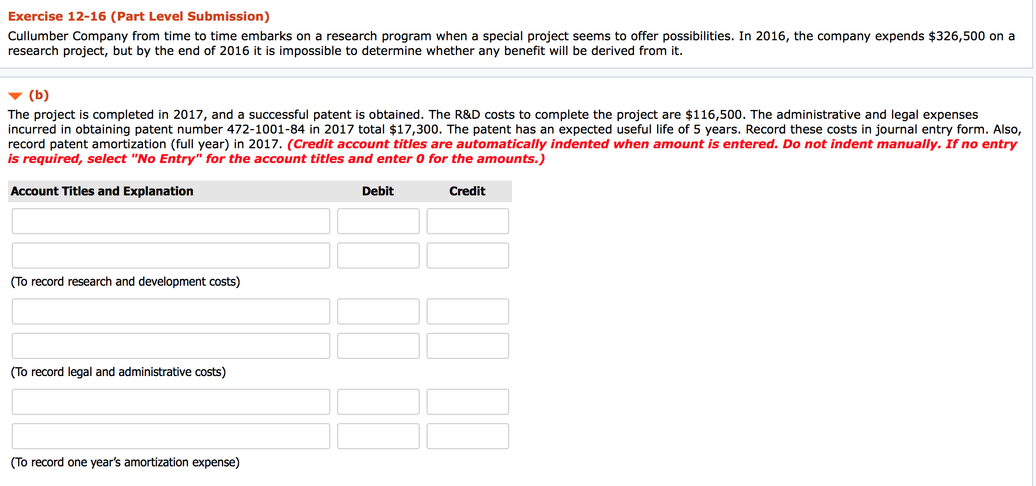 Solved Exercise 12-16 (Part Level Submission) Cullumber | Chegg.com