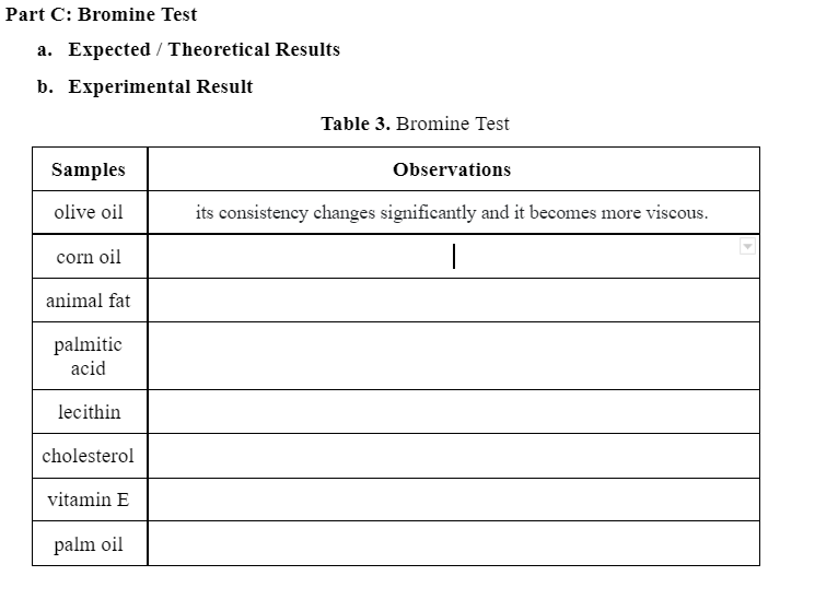 Solved Part C: Bromine Test a. Expected / Theoretical | Chegg.com