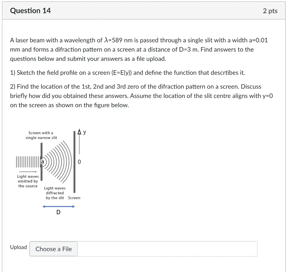Solved A laser beam with a wavelength of λ=589 nm is passed | Chegg.com