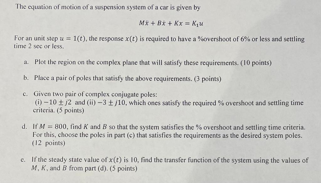 The equation of motion of a suspension system of a | Chegg.com