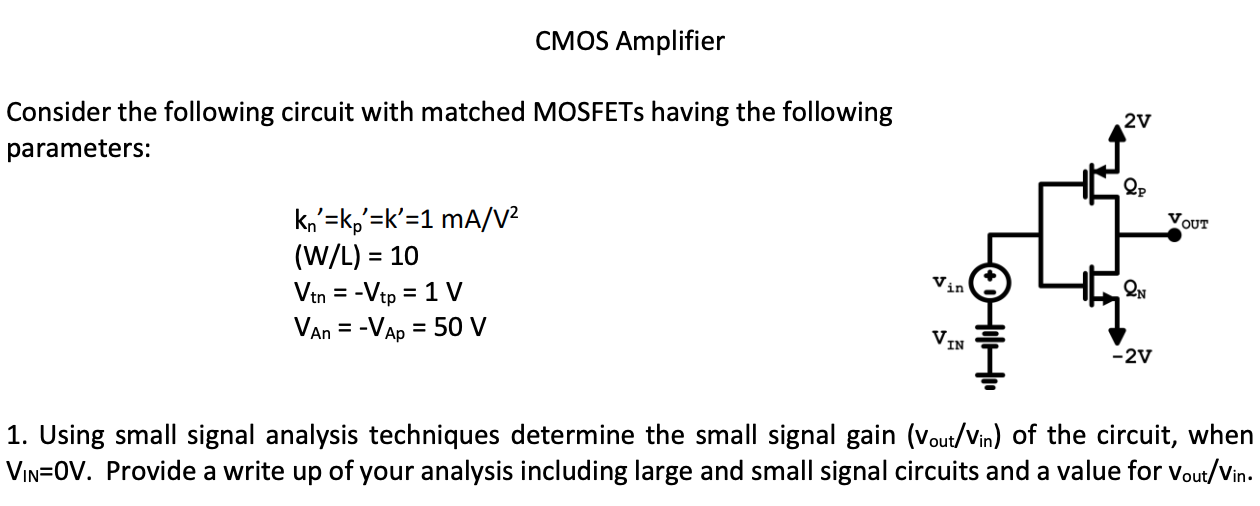 Solved CMOS Amplifier Consider the following circuit with | Chegg.com