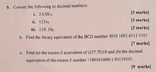 Solved Convert the following to decimal numbers: i. 2 A3 B16 | Chegg.com