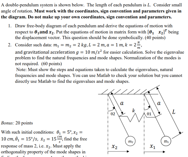 Solved A double-pendulum system is shown below. The length | Chegg.com