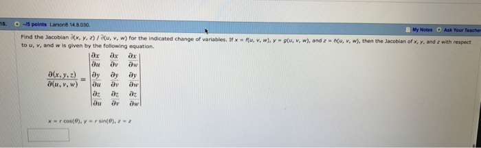 Solved Find the Jacobian partial differential (x, y, | Chegg.com
