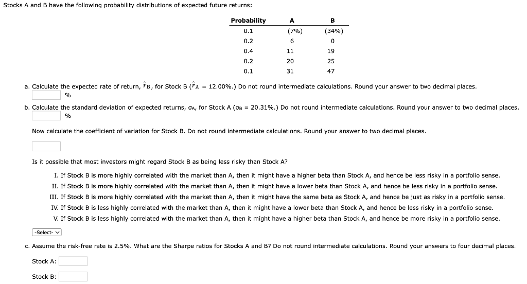 Solved a. Calculate the expected rate of return, r^B, for | Chegg.com