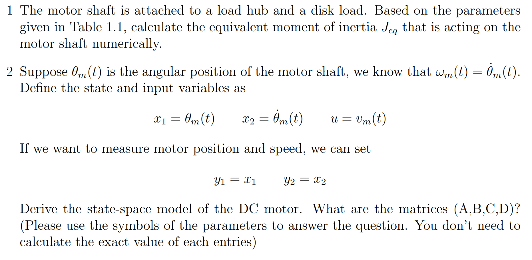 Solved Symbol Description Value DC Motor Rm Terminal | Chegg.com