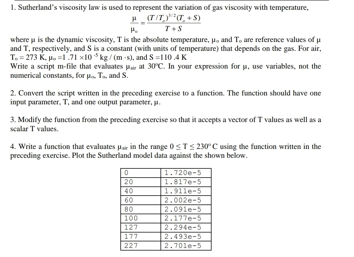 Solved Sutherland's viscosity law is used to represent the | Chegg.com