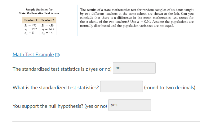 Solved Sample Slatisticx for State Mathematics Test Scores | Chegg.com