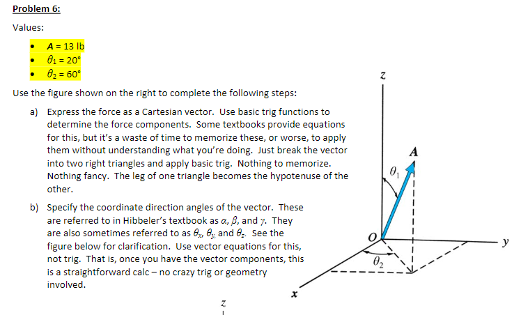 Solved z Problem 6: Values: A = 13 lb 01 = 20° 62 = 60° Use | Chegg.com