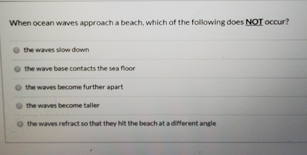 Solved When ocean waves approach a beach, which of the | Chegg.com