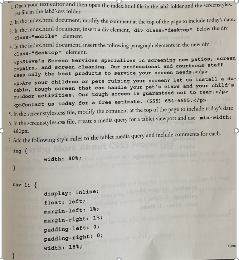 Solved Original code: index.html; screenstyles.css