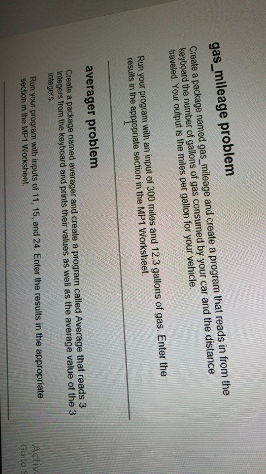 Solved gas_mileage problem Create a package named gas | Chegg.com