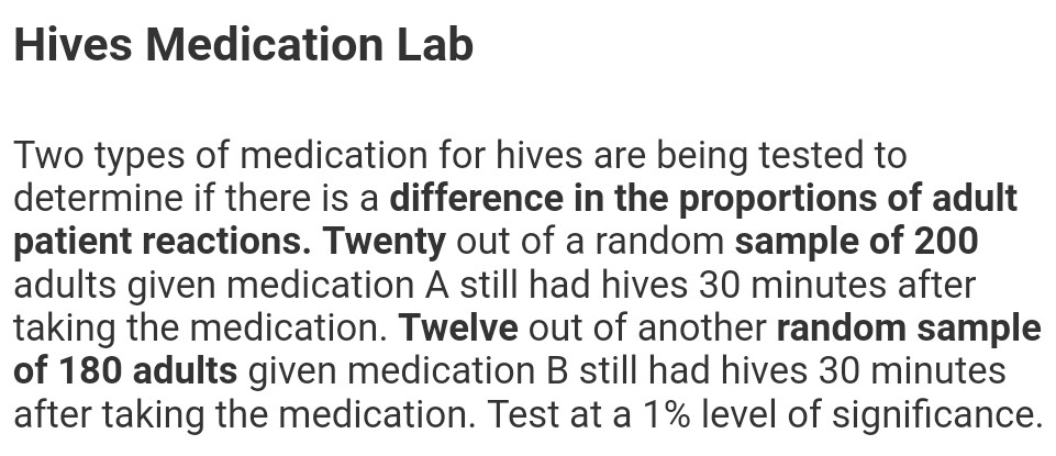 Solved Hives Medication Lab Two types of medication for | Chegg.com