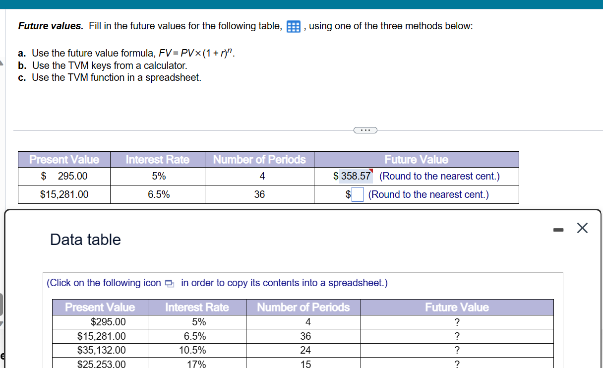 Solved Future values. Fill in the future values for the | Chegg.com