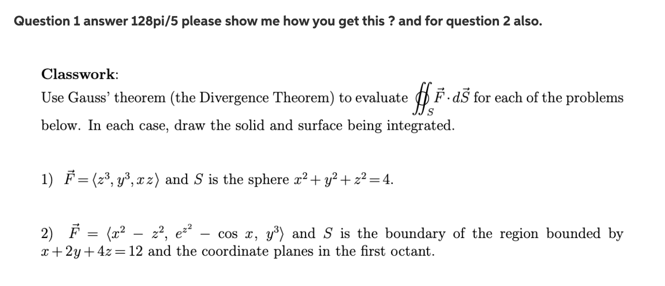 Solved Question 1 answer 128pi/5 please show me how you get | Chegg.com