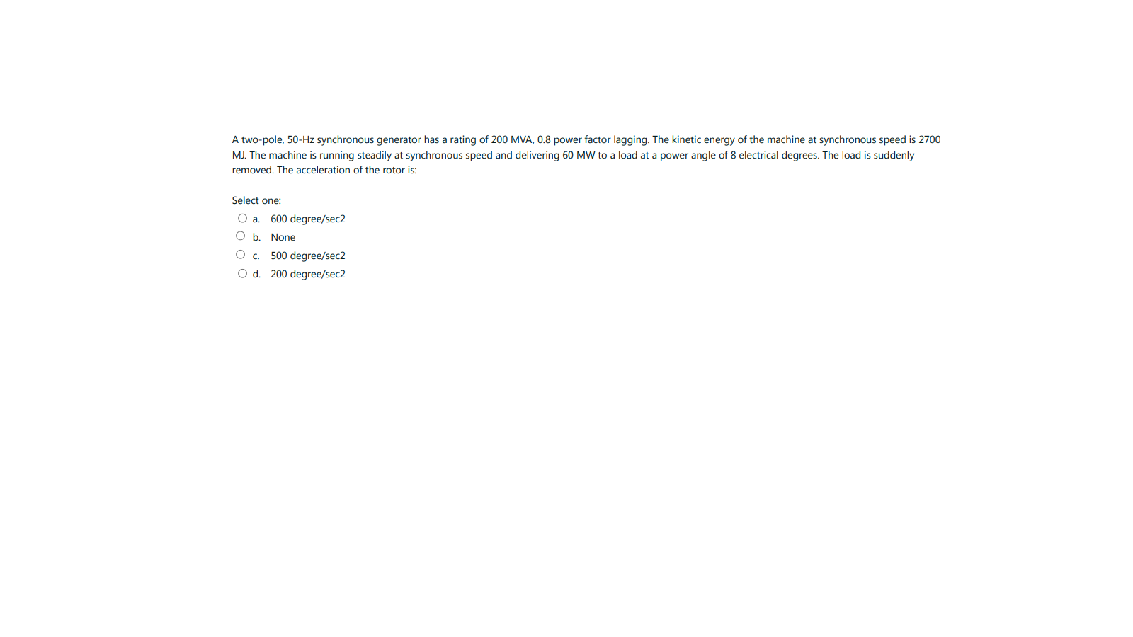 Solved A two-pole, 50−Hz synchronous generator has a rating | Chegg.com