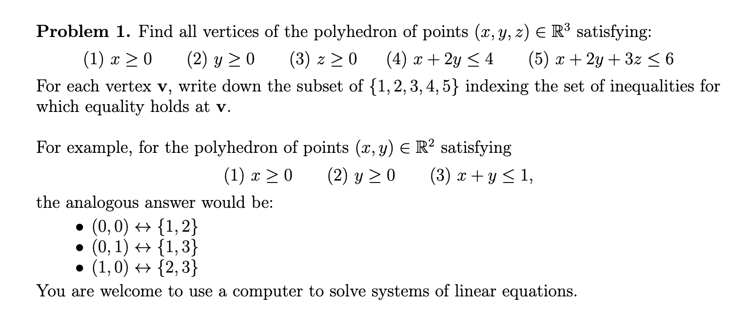 Solved Problem 1. ﻿Find all vertices of the polyhedron of | Chegg.com