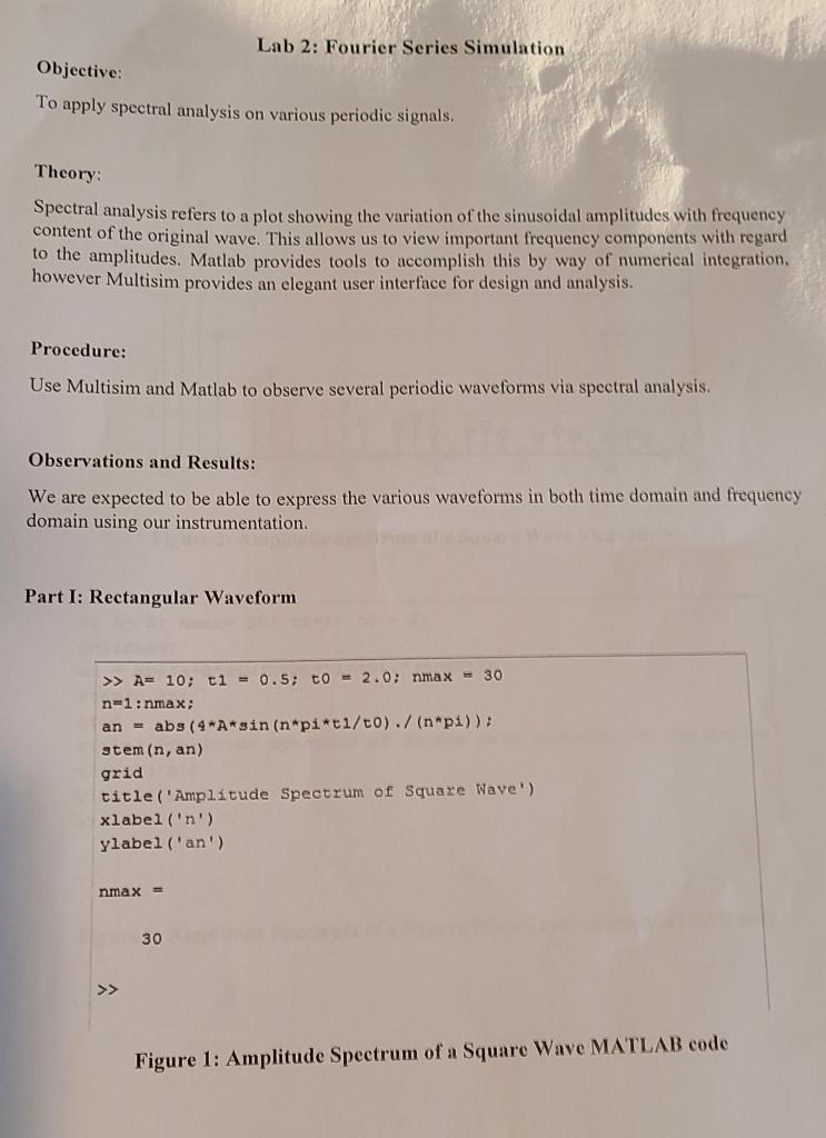 Solved Lab 2: Fourier Series Simulation Objective: To apply | Chegg.com