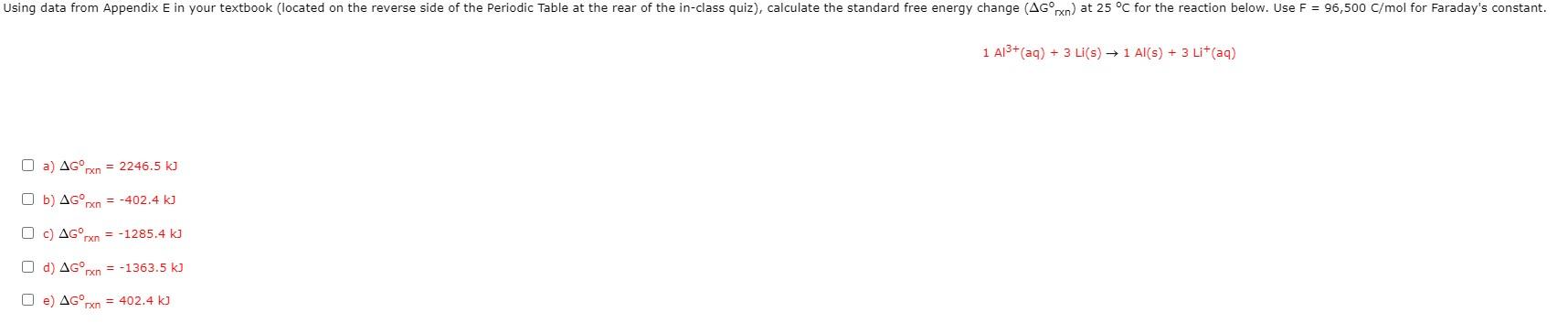 Solved Using data from Appendix E in your textbook (located | Chegg.com