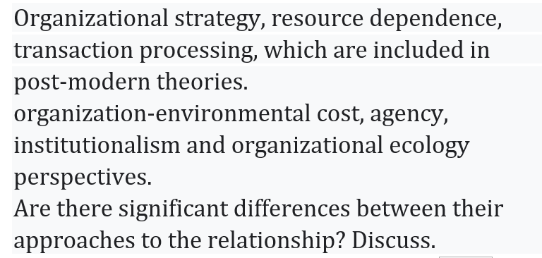 Solved Organizational strategy, resource dependence, | Chegg.com