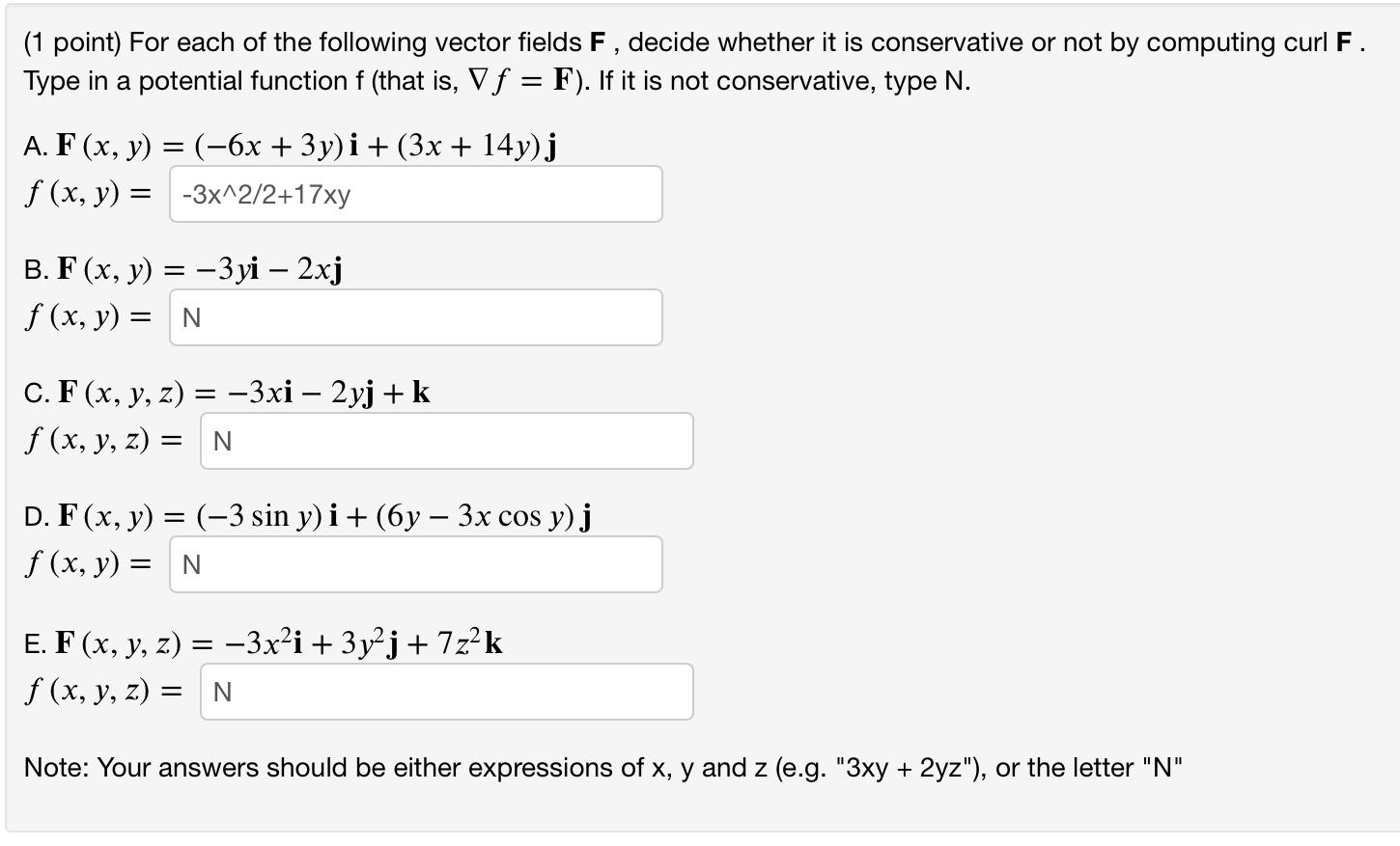 Solved (1 point) For each of the following vector fields F, | Chegg.com