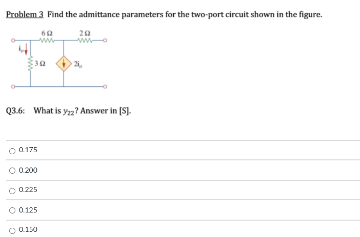 Solved Problem 3 Find the admittance parameters for the | Chegg.com