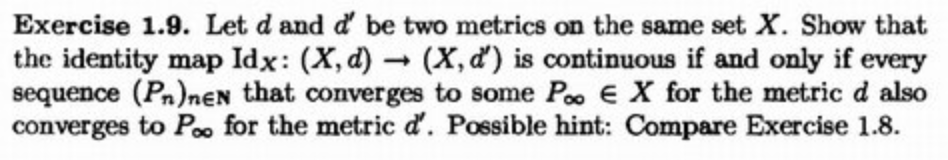 Solved Exercise 1.9. Let d and d′ be two metrics on the same | Chegg.com