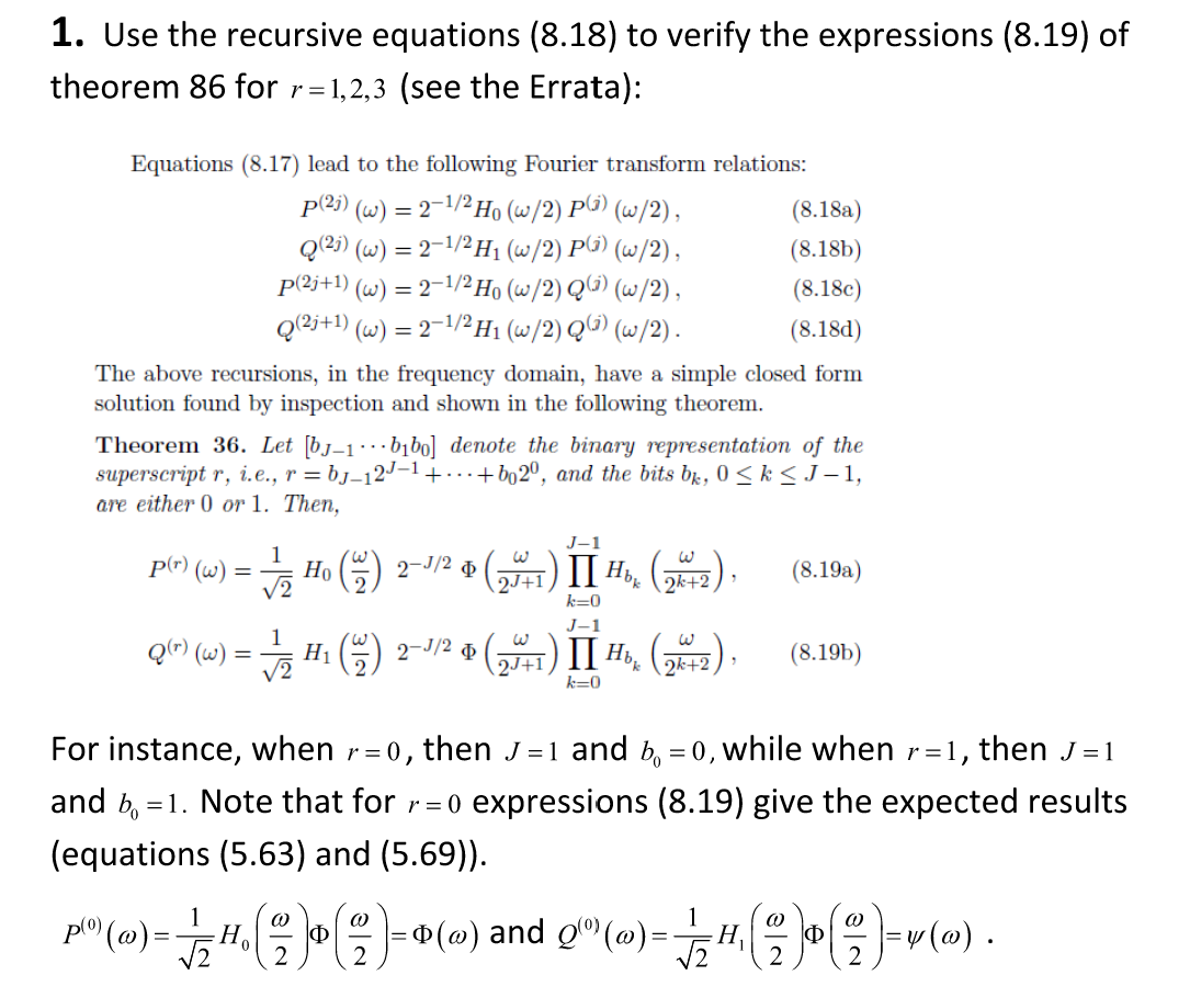 Solved 1 Use The Recursive Equations 8 18 To Verify The