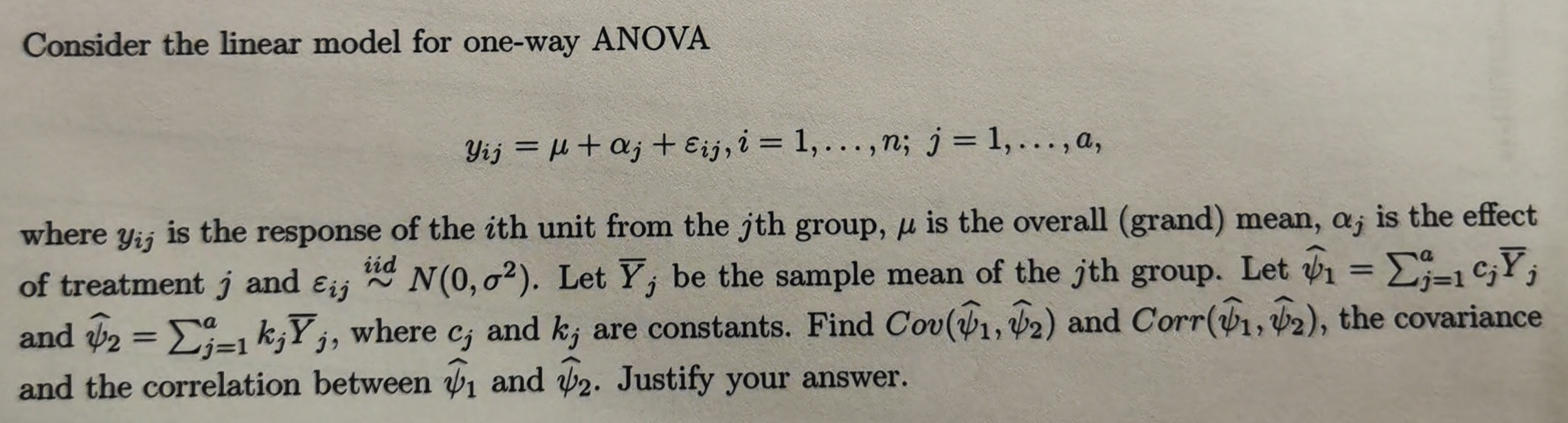 Consider the linear model for one-way ANOVA ar mo | Chegg.com