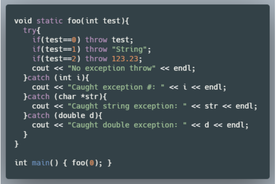 Solved void static foo(int test){try {if (test ==0 ﻿throw | Chegg.com