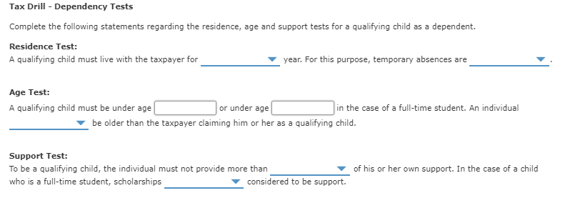 Solved Tax Drill Dependency Tests Complete the following | Chegg.com