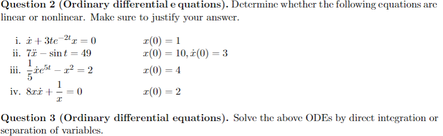Solved Question 2 (Ordinary differential e quations). | Chegg.com