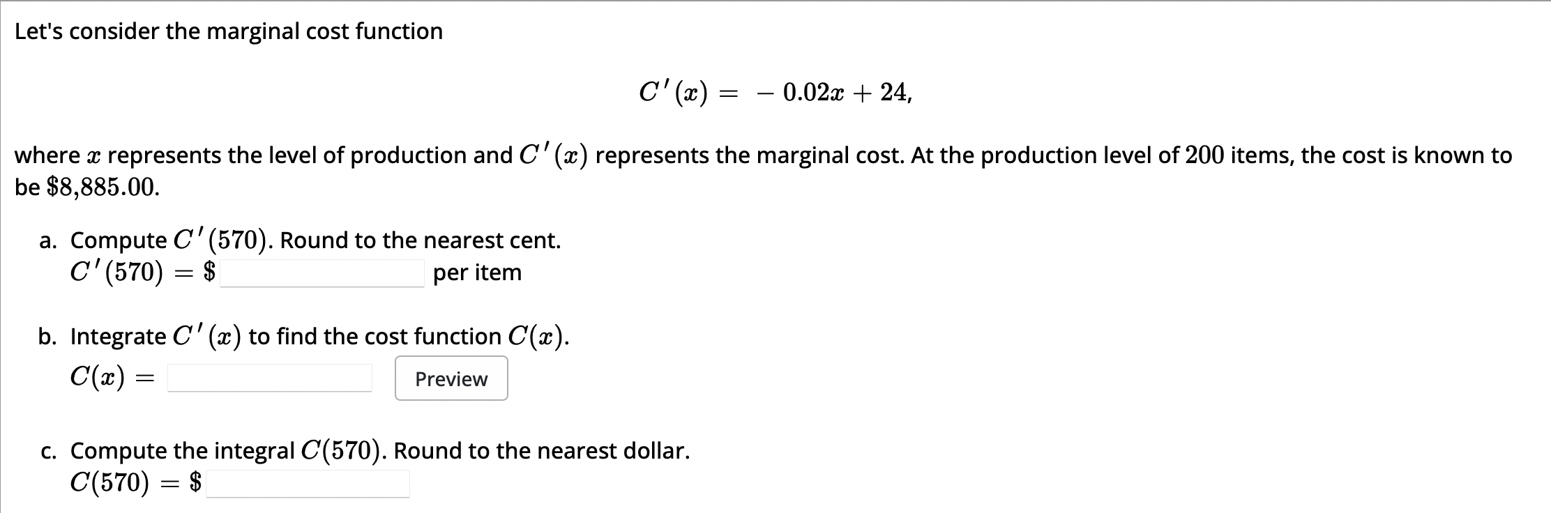 Solved Let's consider the marginal cost function | Chegg.com