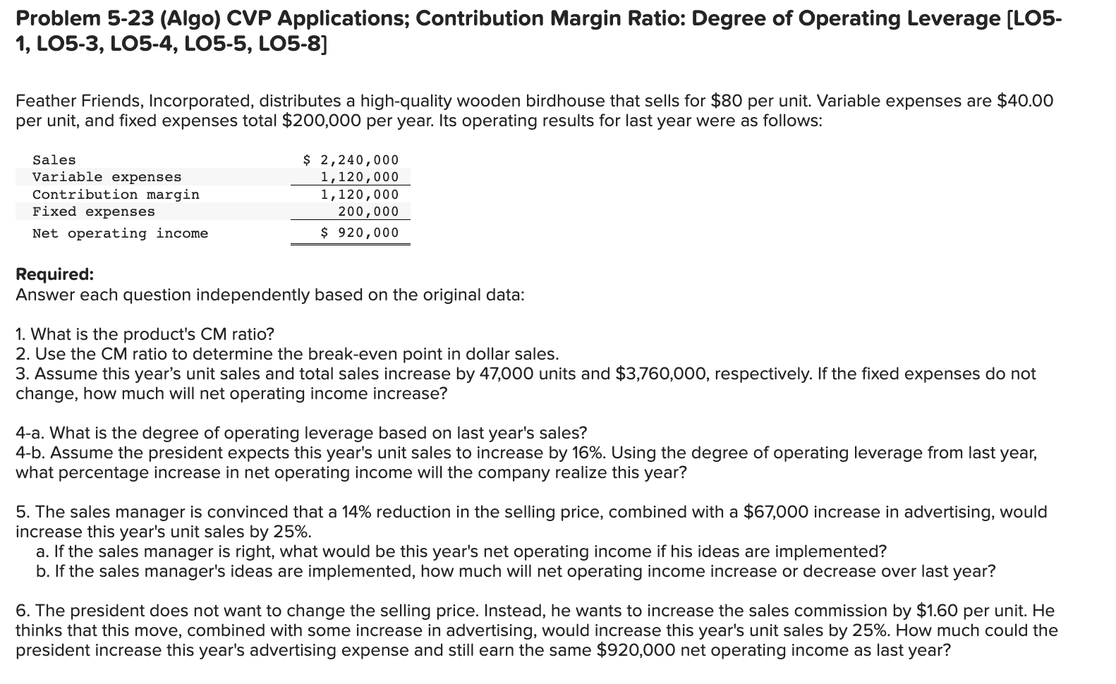Solved Problem 5-23 (Algo) CVP Applications; Contribution | Chegg.com