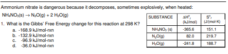 Solved Question 1: Ammonium nitrate is dangerous because it | Chegg.com
