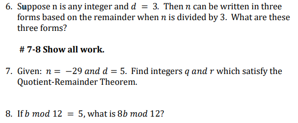 Solved 6. Suppose n is any integer and d = 3. Then n can be | Chegg.com