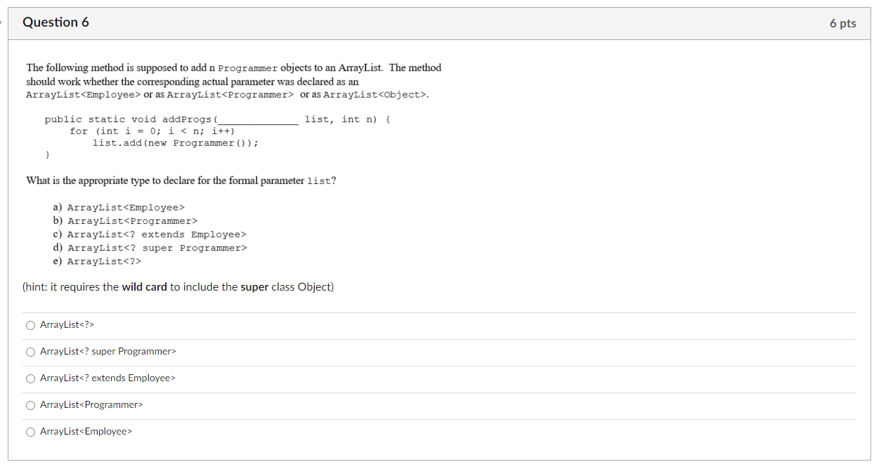 Solved Question 6 6 pts The following method is supposed to | Chegg.com