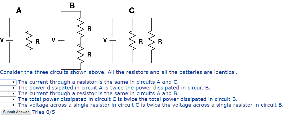 Solved B A R. V V R R R Consider the three circuits shown | Chegg.com