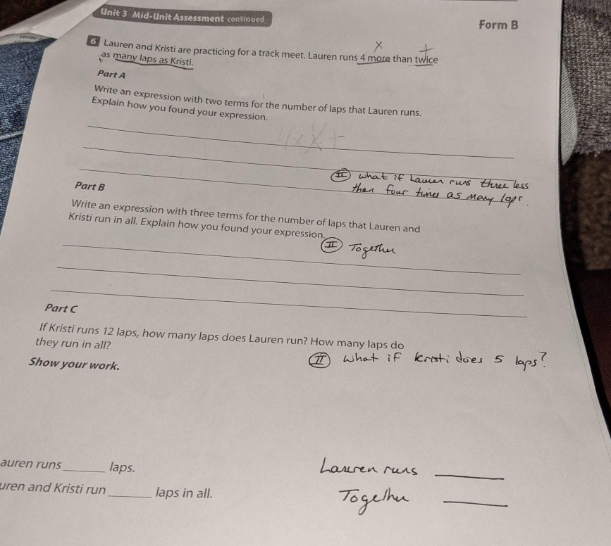 Solved Unit 3 Mid-Unit Assessment continued Form B Lauren | Chegg.com