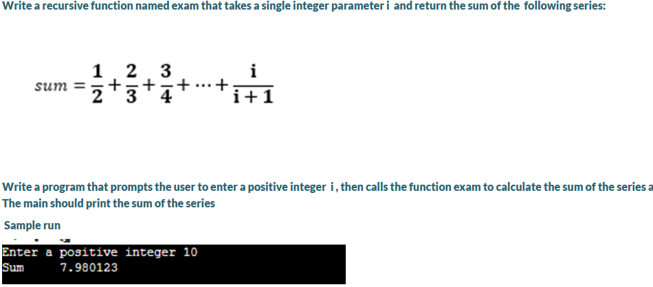 Solved Write a recursive function named exam that takes a | Chegg.com