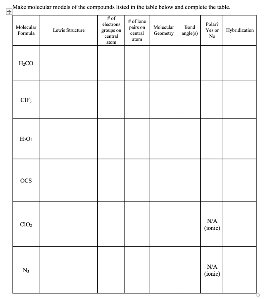 Solved Make molecular models of the compounds listed in the | Chegg.com