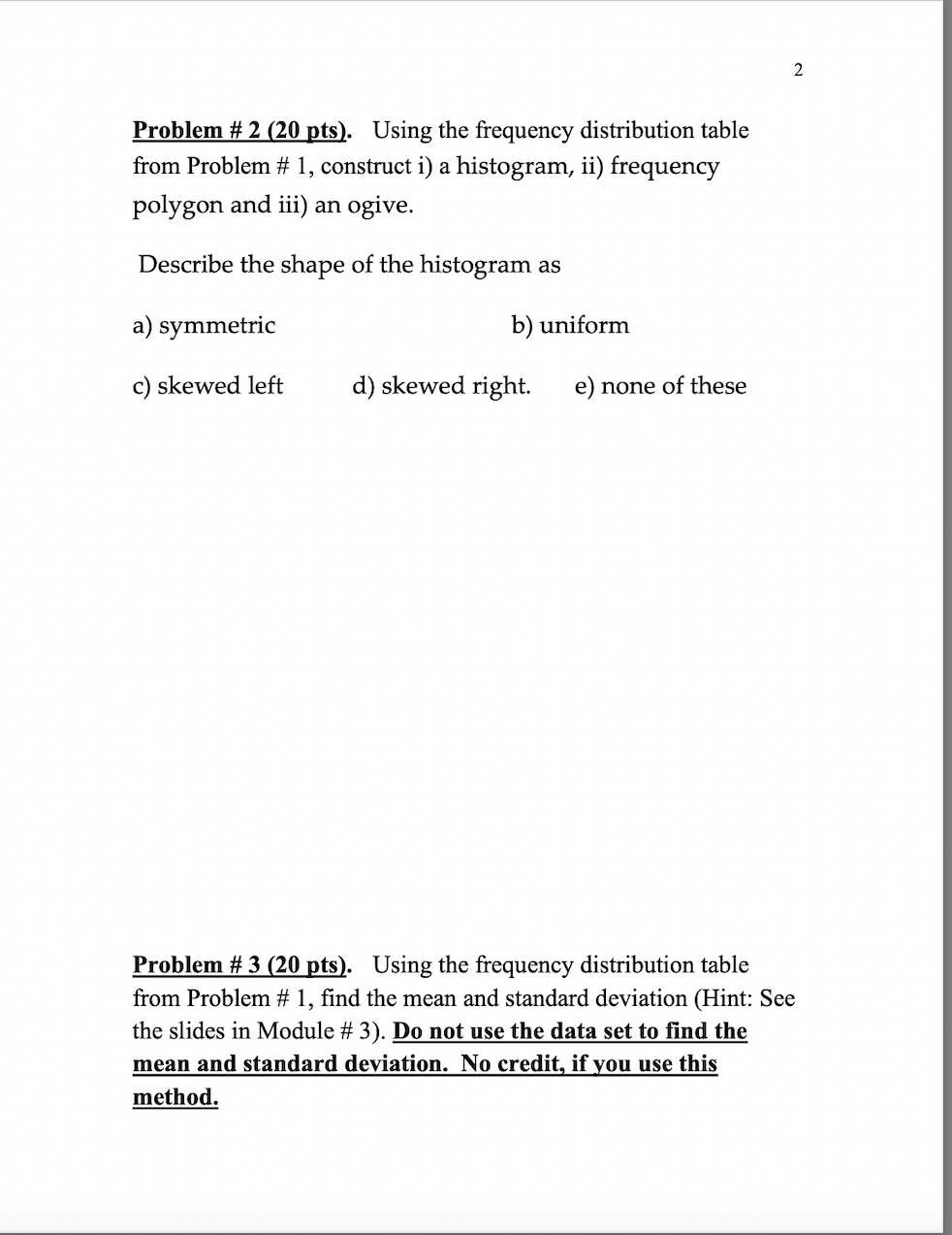 Solved Problem # 1 (20 pts). For the given data, construct a | Chegg.com