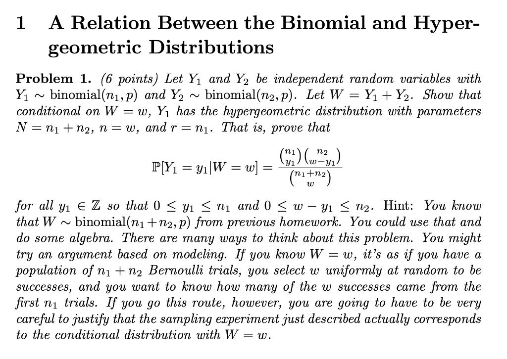 Solved 1 A Relation Between The Binomial And Hyper 7676