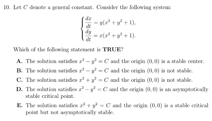 Solved Let C ﻿denote a general constant. Consider the | Chegg.com