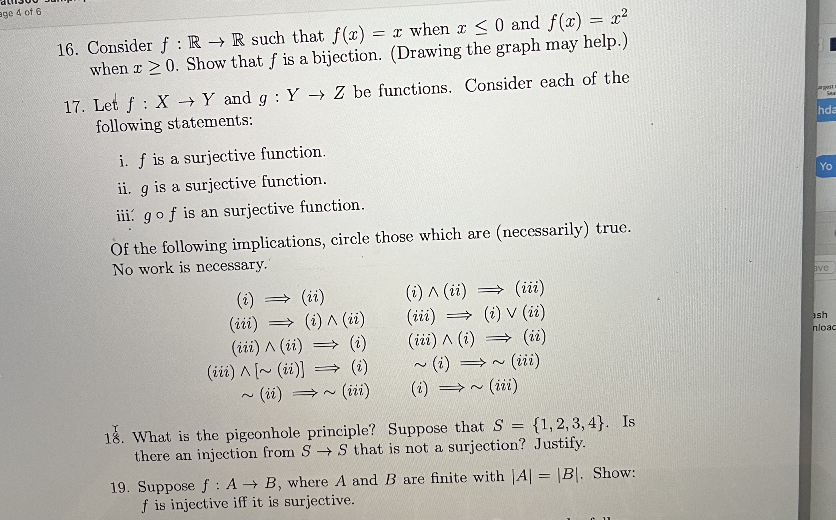 Solved 16. Consider f:R→R such that f(x)=x when x≤0 and | Chegg.com