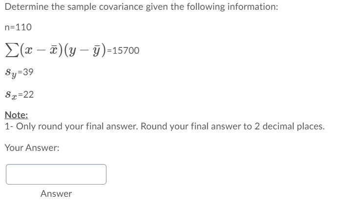 Solved Determine the sample covariance given the following | Chegg.com