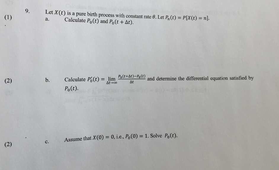 Solved Let X (t) is a pure birth process with constant rate | Chegg.com