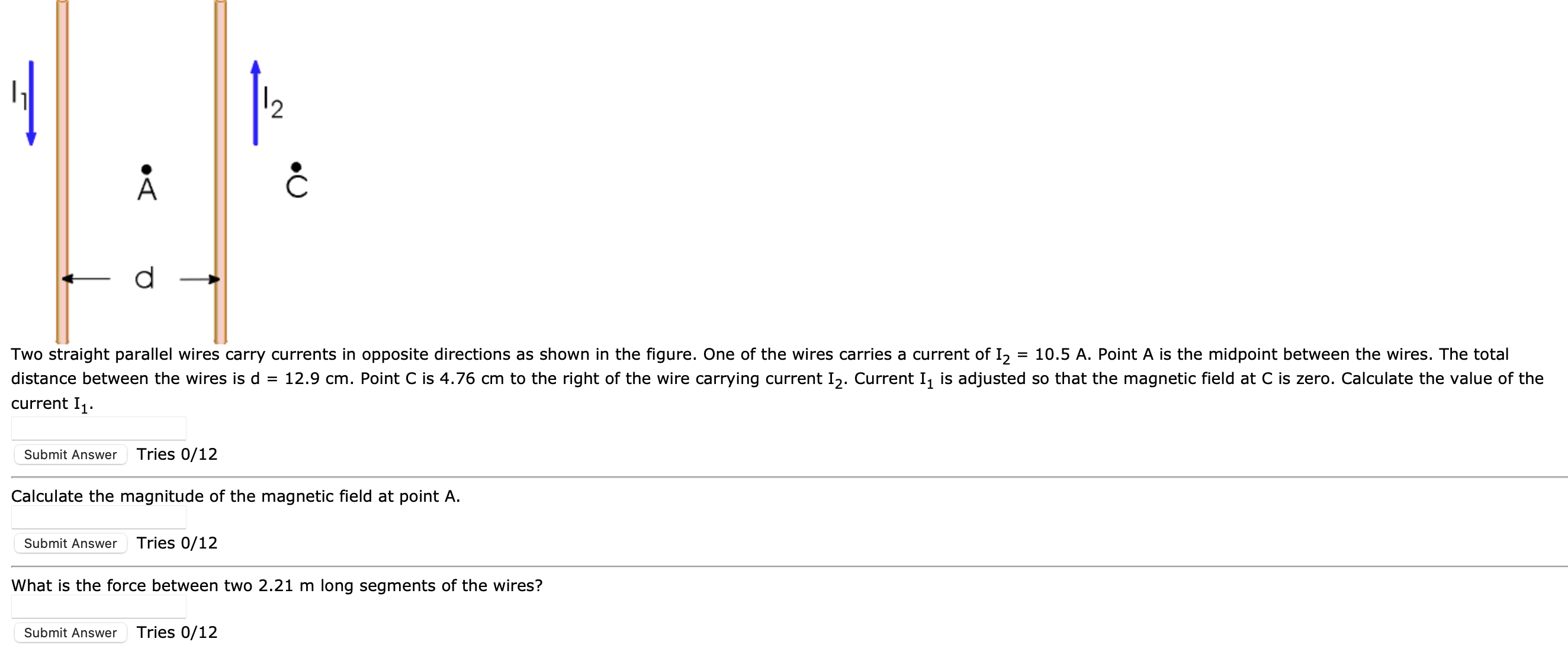 Solved current I1. Tries 0/12 Calculate the magnitude of the | Chegg.com