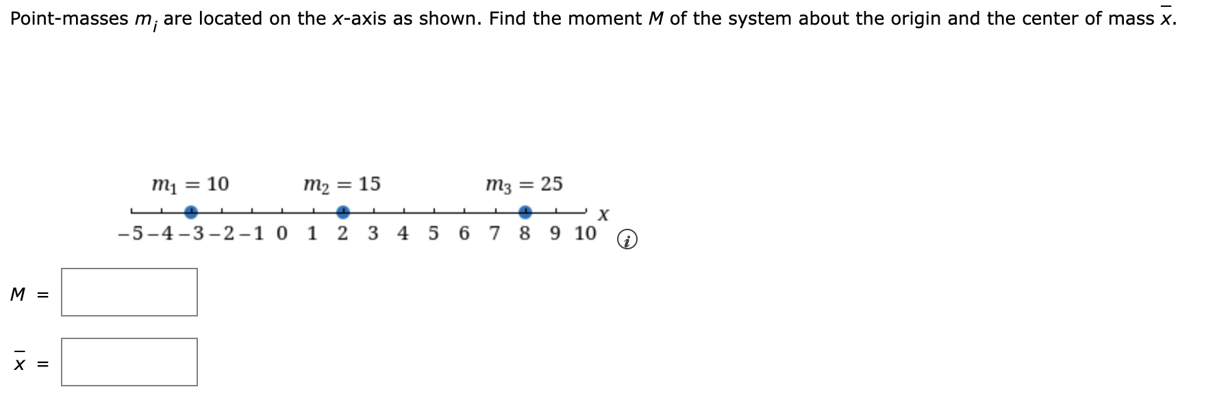 Solved Point-masses mi ﻿are located on the x-axis as shown. | Chegg.com