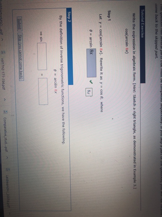 Solved come back to the skipped part Tutorial Exercise Write | Chegg.com